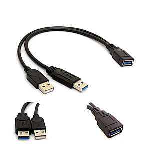 ANRANK USB 3.0 Female to Dual USB Male Extra Power Data Extension Cord Adapter Splitter Y-Cable Black