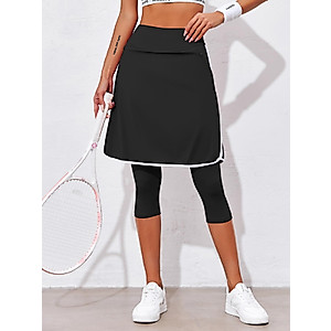 Aurgelmir Women's Knee Length Tennis Golf Skirts with Capri Pants Workout Yoga Skirted Leggings Athletic Skorts Pants Black
