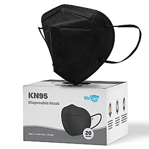 WECARE Black KN95 Adult Face Masks 20 Pack - Individually Wrapped Disposable 4 Ply Particulate Respirator Mask - Anti Fog, PM2.5, Comfortable Folded Design