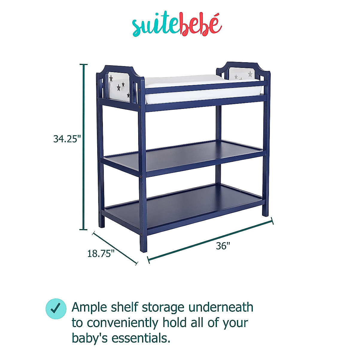 Suite Bebe Celeste Changing Table Safety Rail Included, Navy Blue