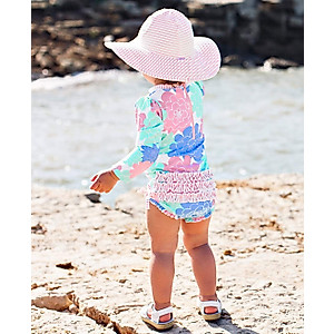 RuffleButts® Baby/Toddler Girls Pink Striped Seersucker Swim Hat - 3T-5