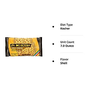 La Moderna Shells Pasta, Noodles, Durum Wheat, Protein, Fiber, Vitamins, 7 Oz, Pack of 20