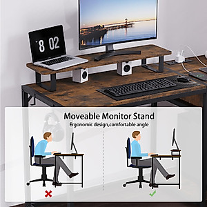 Computer Desk with Wooden Drawers - 47 inch Gaming Desk with Led Lights & Outlets, Home office Desk with Monitor Stand & Headphone Hook, Rustic