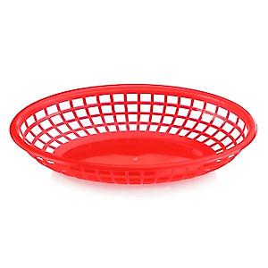 New Star Foodservice 44164 Fast Food Baskets, 9 1/4-Inch x 6-Inch Oval, Set of 12, Red