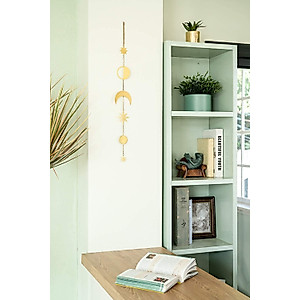 Dahey Moon Phase Wall Hanging Boho Decor Star Wall Art Garlands Metal Cycle Ornament Vertical Bohemian Home Decoration for Bedroom, Living Room, Apartment or Dorm, Gold