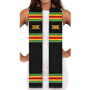 Ready to Customize Black Authentic Handwoven Kente Cloth Graduation Stole (DIY Black)