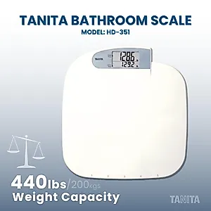 Tanita HD-351 Japan Technology Digital Bathroom Weight Scale- 440 lbs Capacity - Accurate & Precise with 5 Multi-User Convenience, Previous & Current Weight Memory - 2" Easy to Read Large Display