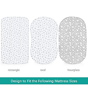 Waterproof Bassinet Sheets Fit for Halo, Dream on Me, Ingenuity, Fisher Price, Delta, Graco and Other Oval Bassinet Mattress, 2 Pack, 100% Cotton, Ultra Soft, White Grey Star Print for Baby