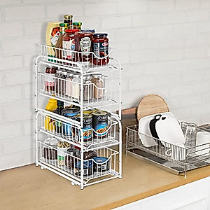MOOACE 2 Pack Stackable 2 Tier Under Sink Cabinet Organizer with Sliding Storage Drawer, Pull Out Basket Organizer for Pantry, Under The Sink, Bathroom, Kitchen, White