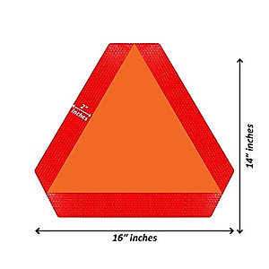 IGNIXIA (Pack of 02) Slow Moving Vehicle Sign, PVC Vinyl Decal Slow Moving Vehicle Triangle Sticker, 14”x 16” Inches Orange base with Reflective border, UTV, safety Triangle signs