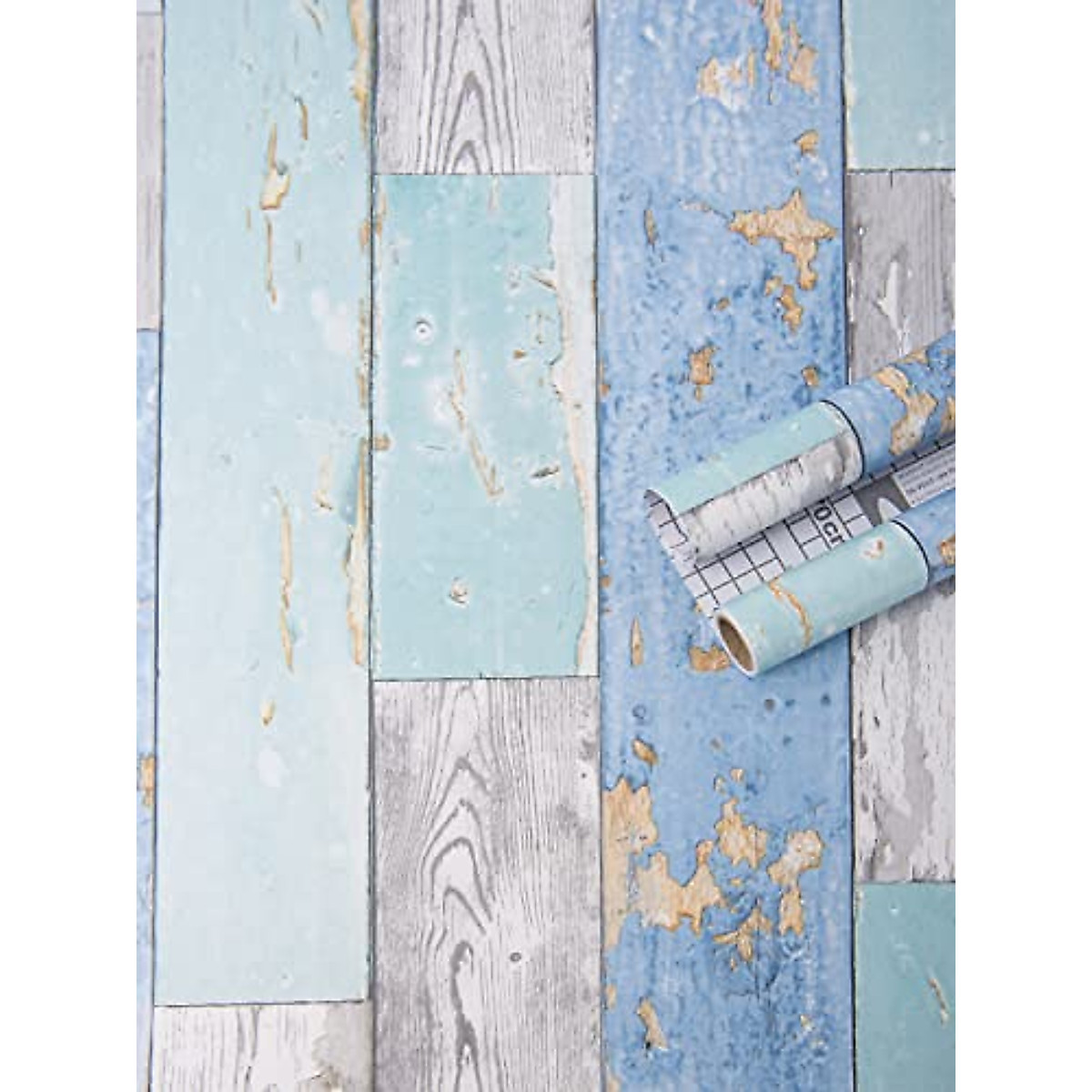 Art3d 17.7"x78.7" Peel and Stick Wallpaper - Decorative Self Adhesive Vinyl Film Wood Grain Wallpaper for Furniture Cabinet Countertop Shelf Paper, Blue Distressed Wood