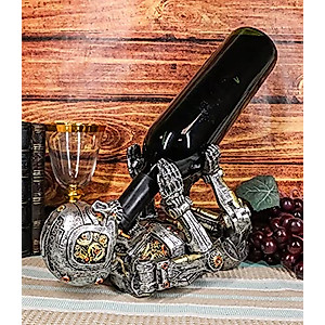Ebros Steampunk Industrial Victorian Sci Fi Cyborg Robotic Terminator Skeleton Wine Bottle Holder Figurine with Painted Gearwork Clockwork and Mechanical Parts Party Hosting Skeletons Skulls Decor