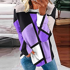 Comigeewa Womens Tops 2023,Sudaderas de manga larga con cuello redondo y gráfico geométrico para mujer,cómodas de otoño, camisas básicas capucha,B1*Purple,XX-Large