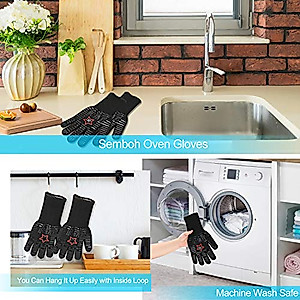 932℉ Extreme Heat Resistant Gloves, Silicone Oven Mitts for Kitchen - High Heat BBQ Gloves for Grilling, Large Oven Gloves for Men, Long Grill Gloves for Cooking, Grilling Mitts (Black, Normal)