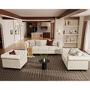 Morden Fort [2-Year-Service] Sofa Couch [No Sagging] Velvet Couch 24'' Deep Seat Comfy Couches for Living Room Sofas Firm Soft Velvet Sofa Pet-Friendly Chesterfield Modern Sofa Beige