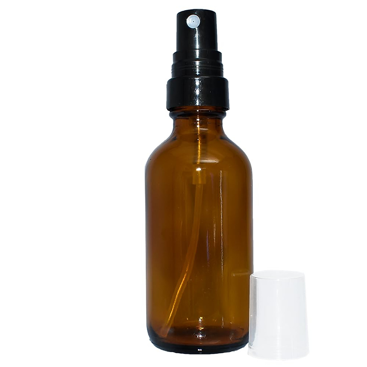 GlassBottleOutlet (Pack of 80) 2 oz. Amber Boston Round with Black Fine-Mist Sprayer