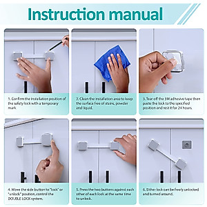 Child Adjustable Strap Lock, Sliding U Shaped Baby Safety Latch for Drawers, Cabinets, Oven, Toilet Seat, No Tool, No Drilling Needed, Super Strong 3M Adhesive