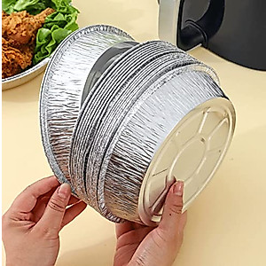 Disposable Aluminum Foil Baking Tray, Aluminum Foil Tray Container, Food Grade Aluminum Foil Pie Case, Round Aluminum Foil Tray 8 inch for Baking, Steaming, Cooking, Storage, Freezing,7in