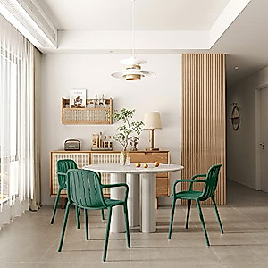 LESHI Dining Chair with Armrests Backrest Plastic Chairs Bar Breathable Design Simple Art Style for DiningRoom Bedroom Living Room Patio Indoor Outdoor (Set of 2, Dark Green)