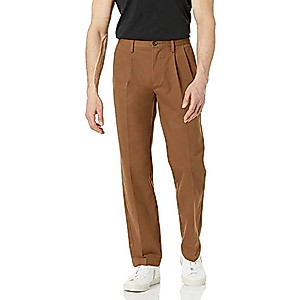 Amazon Essentials Men's Classic-Fit Wrinkle-Resistant Pleated Chino Pant (Available in Big & Tall), Dark Khaki Brown, 42W x 34L