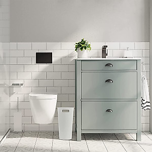 LOSYHU 2 Pack Small Narrow Trash Can with Handles 3.2 Gallon/12 L White Slim Waste Basket Office Narrow Garbage Bin Slim Garbage Container Bin Fits Bathroom, Under Desk, Home