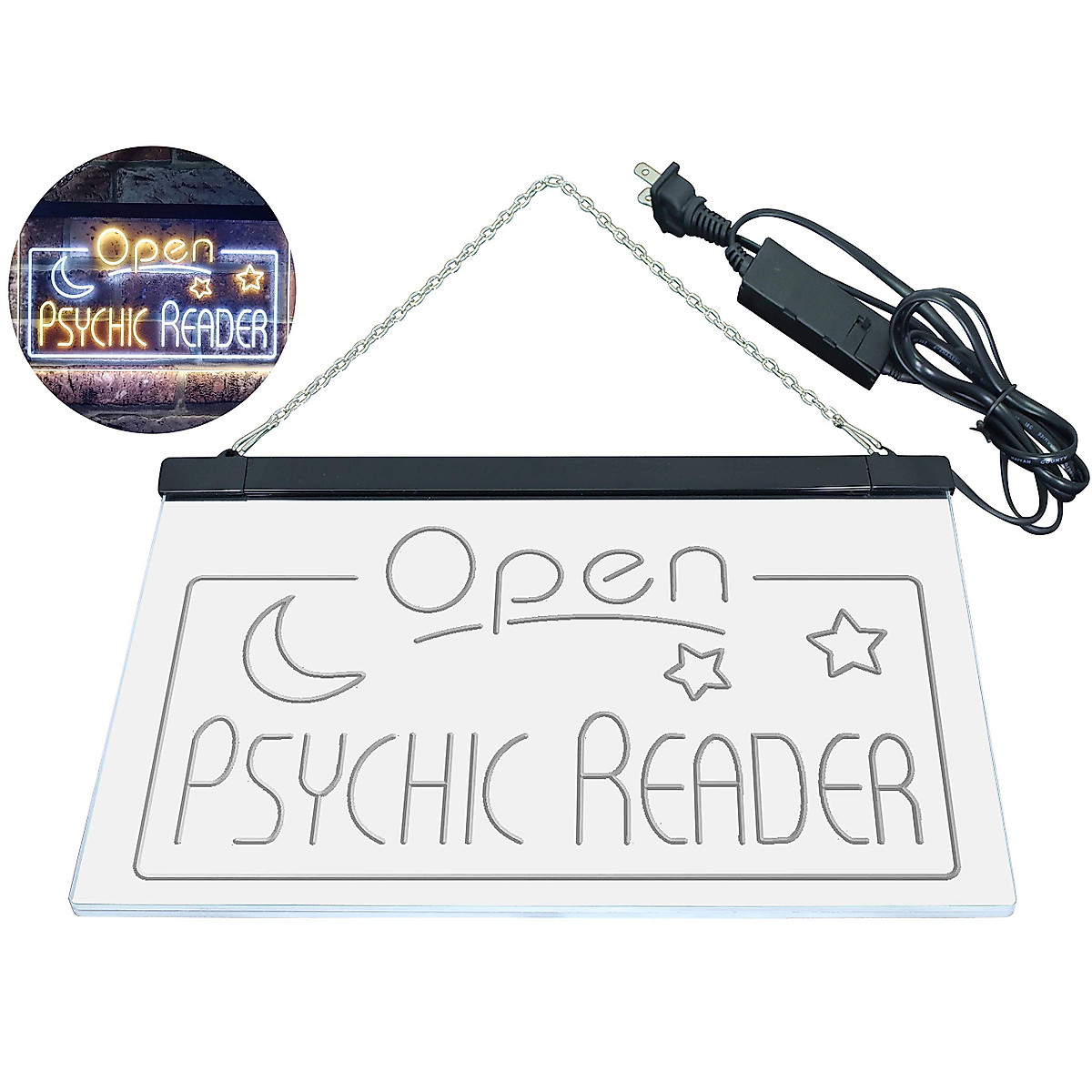 ADVPRO Psychic Reader Open Moon Star Room Décor Dual Color LED Neon Sign White & Yellow 24" x 16" st6s64-i3204-wy