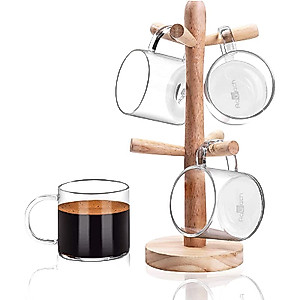 TUPANDY Mug Holder Wooden Mug Rack Tree with 6 Hooks Coffee Cup Organizer Stand Wood Mug Hanger Stand for Display Coffee Mugs Glasses and Cups for Kitchen Dinnerware Storage, FBA-HYYU66899
