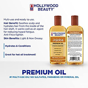 Hollywood Beauty Jojoba Hair Oil, 8oz Bottle, Light Non Greasy, Hydrates & Conditions Hair, Soothes scalp, Anti-Frizz fighter, Can be Used as a Hot Oil Treatment