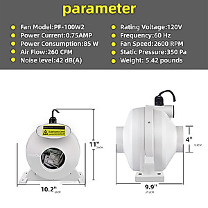 Dcfairfan 4x3 Radon Installation Kit, Radon Mitigation System Inline Duct Fan IP67 Waterproof, Indoor Outdoor Ventilatio Commercial/Residential, Manometer, System Alarm
