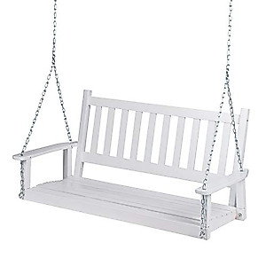 Shine Company 4216WT Maine Wood Porch Swing | Hanging Swing Bench with Chains – White