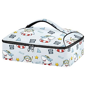 Kcldeci Insulated Thermal Food Carrier Insulated Casserole Carrier for Hot or Cold Food,Cute Shark Cartoon (2) Insulated Tote Bag for Potluck Cookouts Parties Picnic,Lasagna Lugger