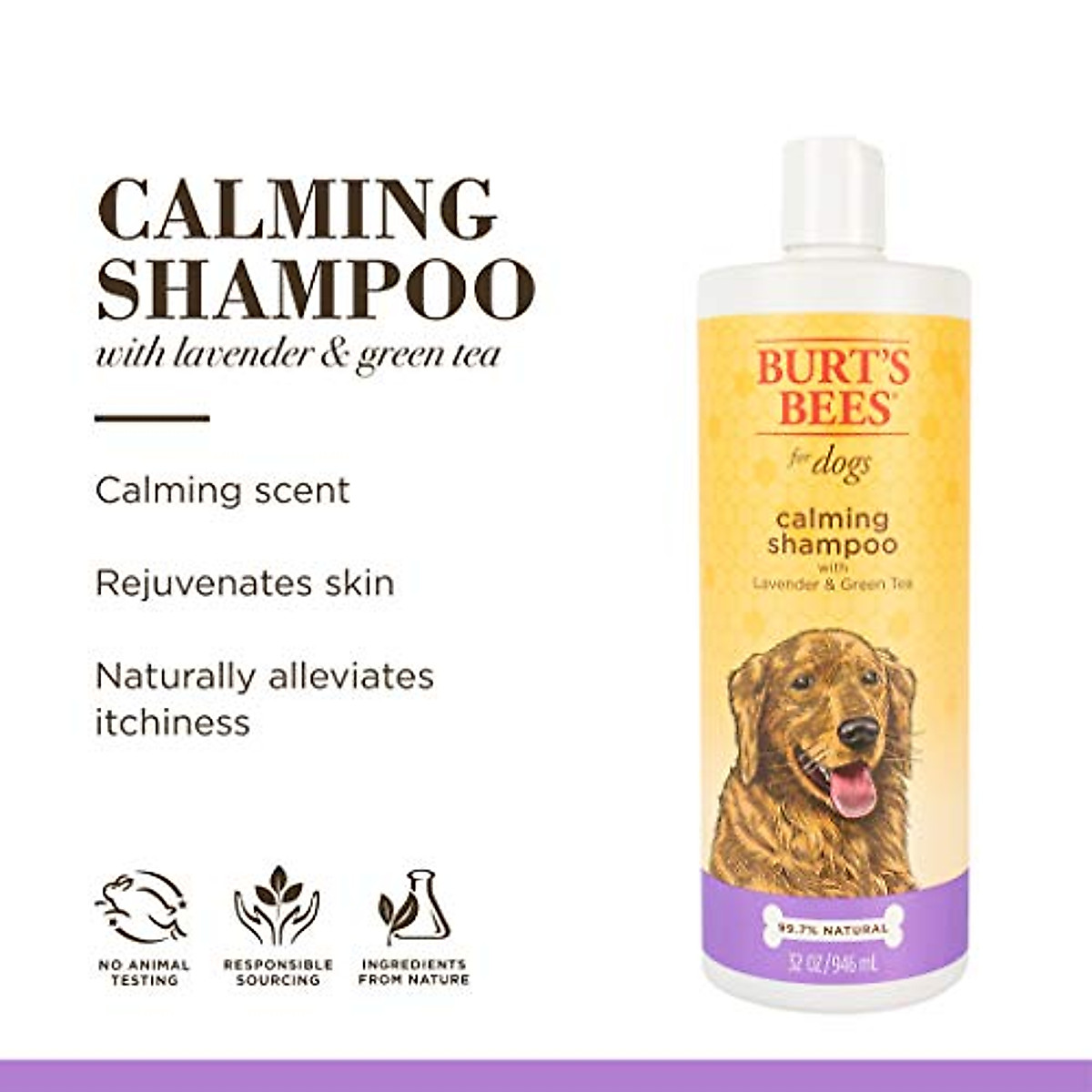 Burt's Bees for Dogs Natural Calming Dog Shampoo | Soothes, Calms & Revitalizes Dog's Coats | Dog Shampoos Made with Lavender and Green Tea | pH Balanced for Puppies - Made in USA, 32 Oz