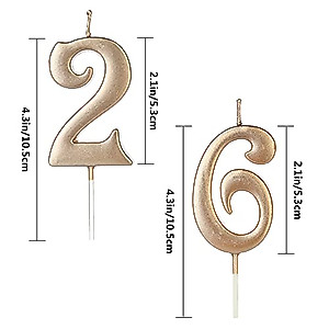26th & 62nd Number Birthday Candles for Cake Topper, Number 62 26 Glitter Premium Candle Party Anniversary Celebration Decoration for Kids Women or Men, Champagne Gold