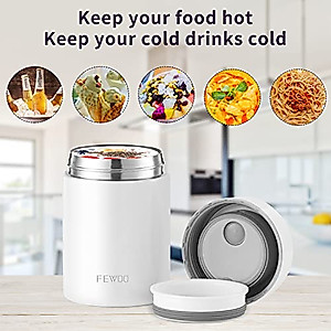 FEWOO Soup Thermos,Food Container for Hot Cold Food, Vacuum Insulated Stainless Steel Lunch Box for Kids Adult,Leak Proof Food Jar for School Office Picnic Travel Outdoors (White 13.5oz)