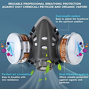 19 in 1 Reusable Face Cover Set with Glasses for Gas, Painting, Dust, Machine Polishing, Organic Vapors with Filter Cotton, Staining,Car Spraying,Sanding &Cutting, DIY and Other Work Protection