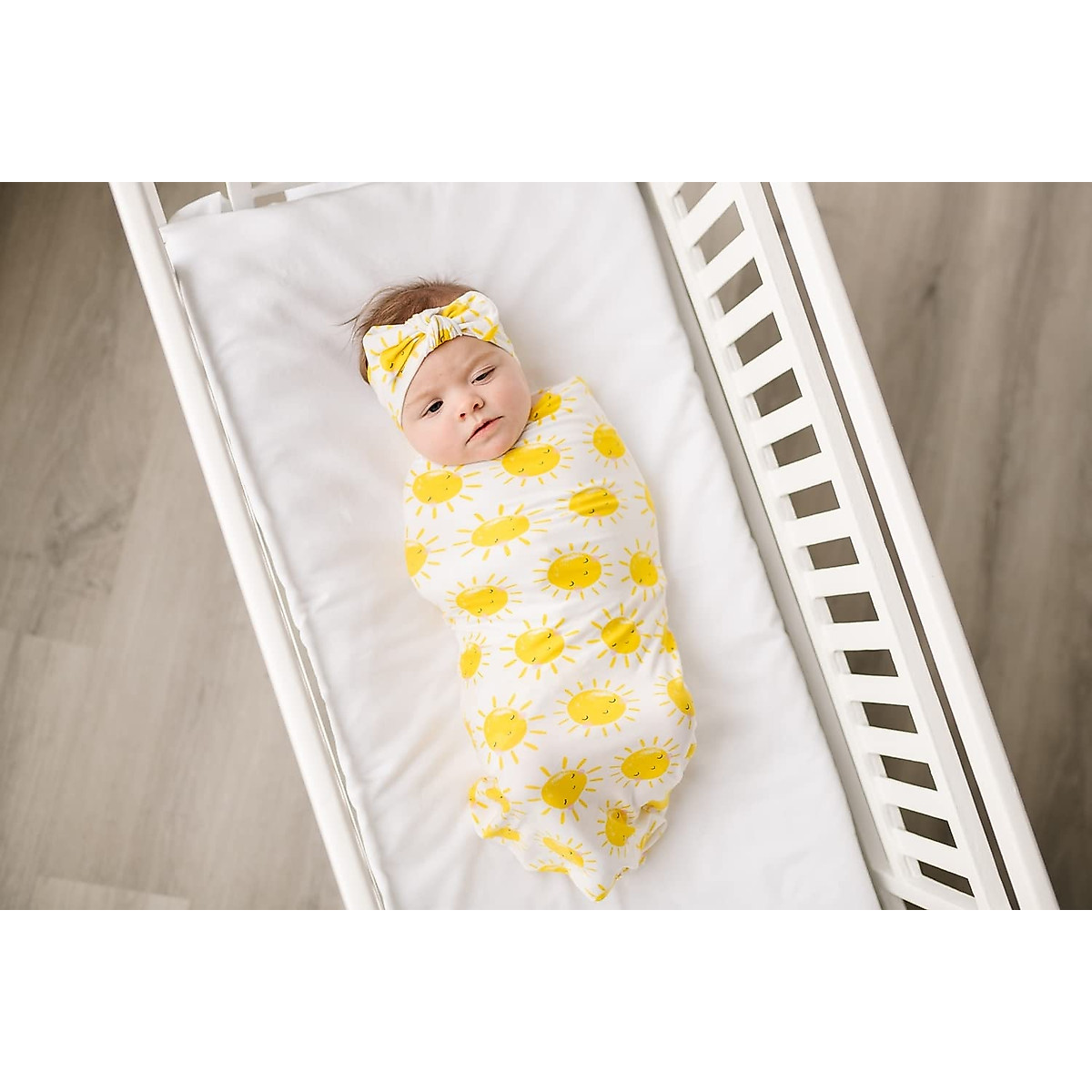 Little Sleepies Newborn Swaddle + Headband Set, Viscose from Bamboo Baby Wrap, Sunshine