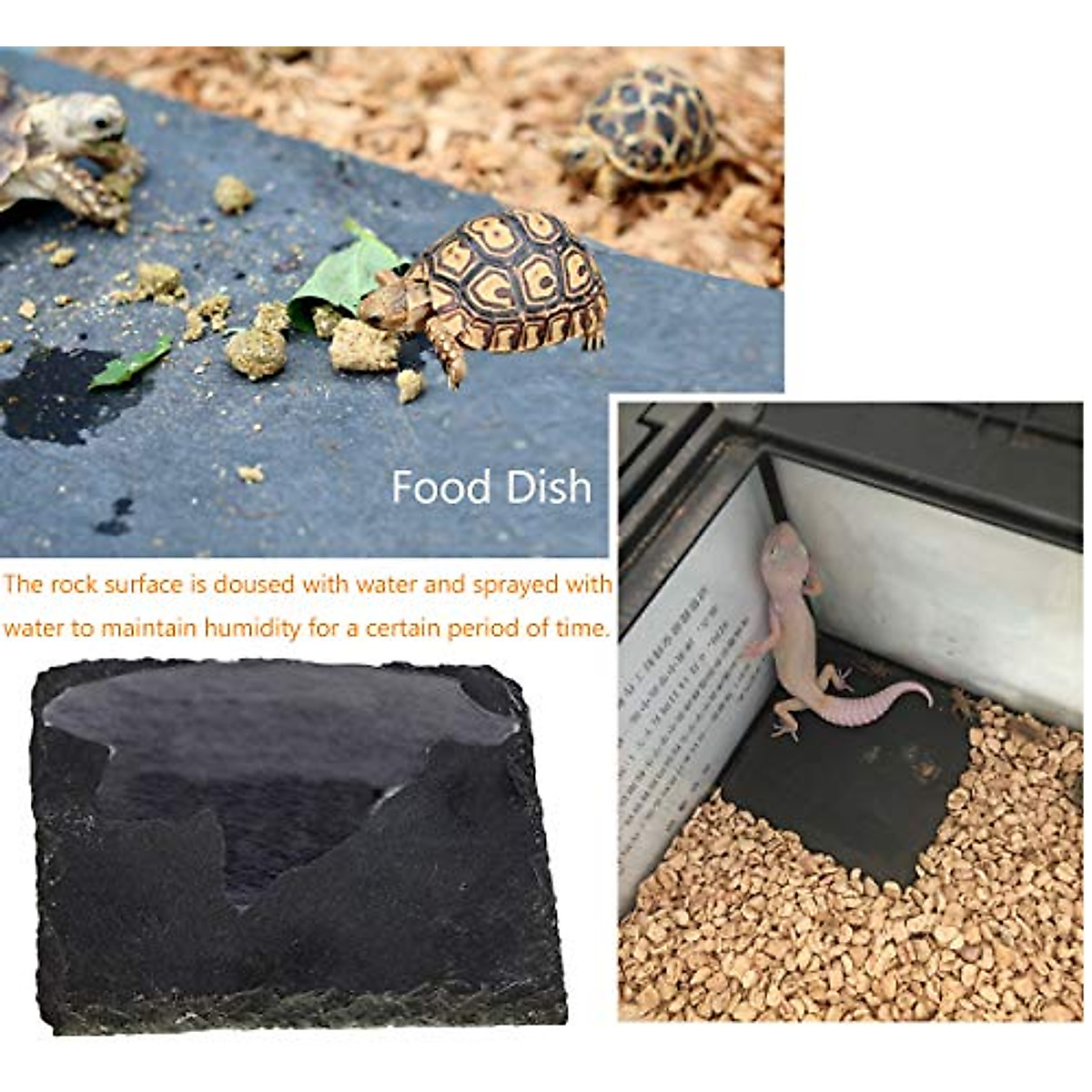 Reptile Basking Platform, Tortoise Feeding Dish, Rock Reptile Food Bowl with Feeding Tweezers Landscape Habitat Decor for Turtle Lizard Bearded Dragon Crested Gecko Snake (4 PCS)