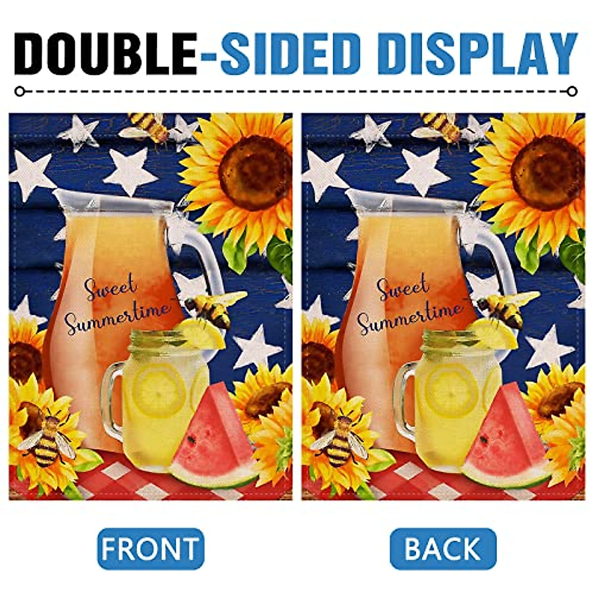 Dyrenson Watermelon Flower Memorial Day 28x40 House Flag Summer Double Sided, Sunflower Mason Jar Burlap Garden Yard Decoration Patriotic Star, Floral Outdoor Décor Decorative Spring Large Flag Lemon