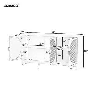 Rattan Sideboard Buffet Storage Cabinet, Mid Century Modern Entryway Table Console Cabinet Wood Accent Cabinet with Adjustable Shelves with Metal Handles for Living Room Dining Room Hallway, Black