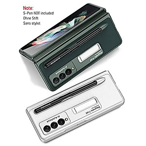 KumWum Phone Case for Samsung Galaxy Z Fold 3 5G Ultra-Thin Back Cover Protection Shockproof Bumper with S Pen Holder & Kickstand - Carbon Fiber