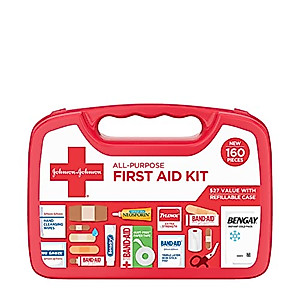 Johnson & Johnson All-Purpose Portable Compact Emergency First Aid Kit, 160 pc