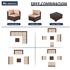 Amopatio Outdoor Patio Furniture Set, 14 Pieces PE Wicker Pit Sectional Sofa with Khaki Cushions, Coffee Tables, All-Weather Covers, Patio Conversation Sets Fits Patio Deck Balcony Yard