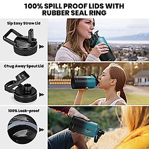 RAYMYLO One Gallon Water Bottle Insulated, Triple Walled Vacuum Stainless Steel (Cold for 48 Hrs), Leak Proof & BPA-Free, Large Water Flask Jug with Paracord Handle & Straw Spout Lids