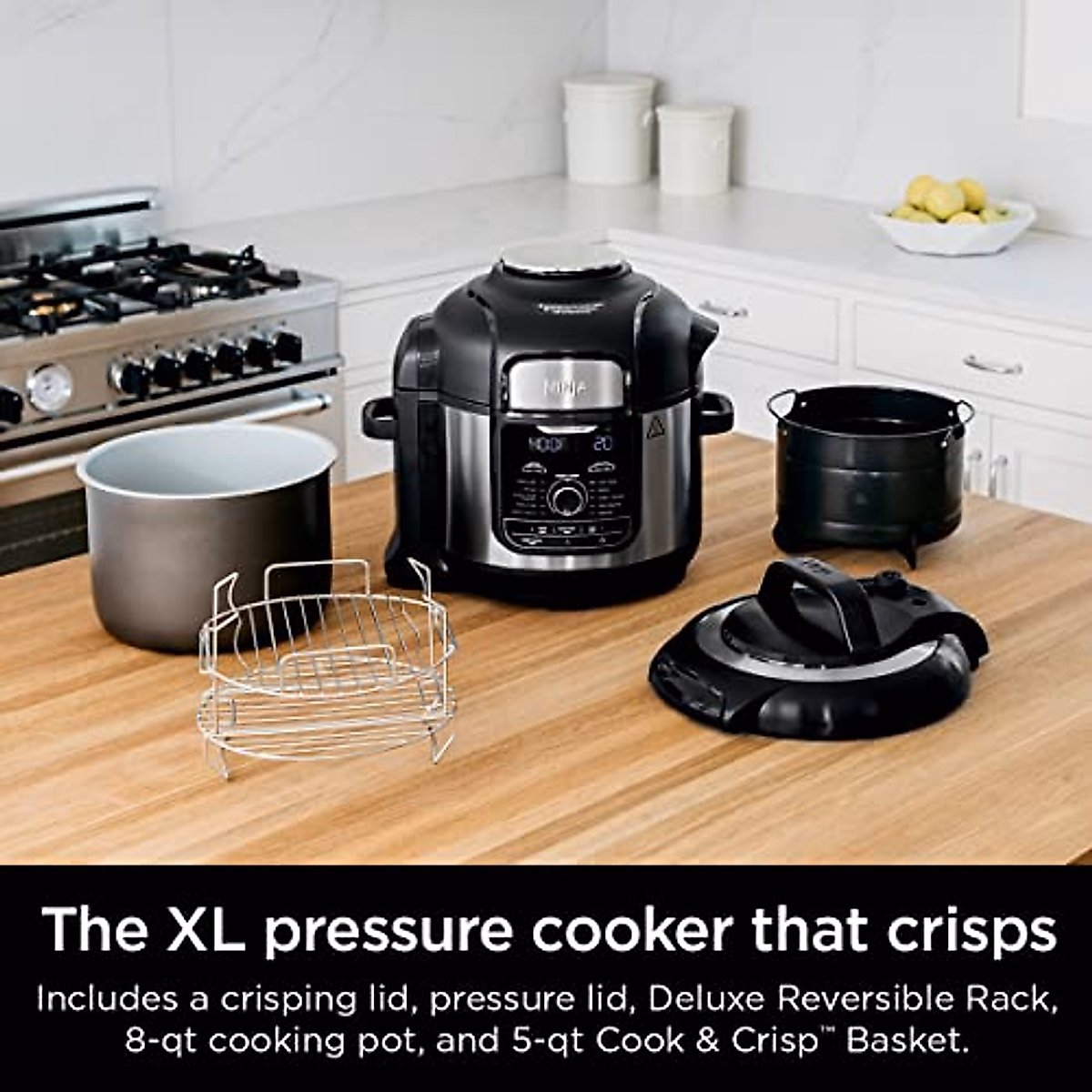 Ninja FD401 Foodi 12-in-1 Deluxe XL 8 qt. Pressure Cooker & Air Fryer that Steams, Slow Cooks, Sears, Sautés, Dehydrates & More, with 5 qt. Crisper Basket, Deluxe Reversible Rack & Recipe Book, Silver