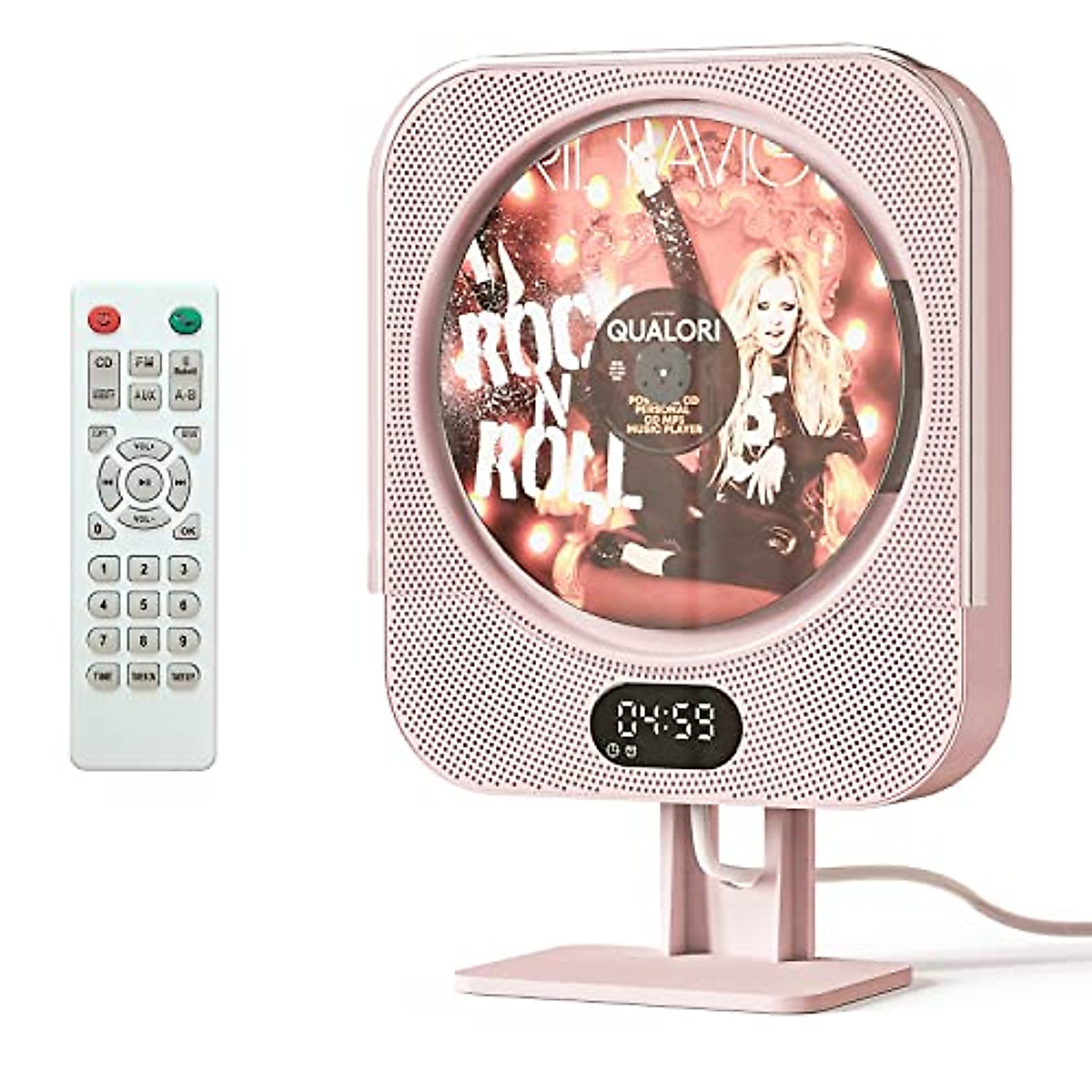 Desktop Vertical CD Player & Wall CD Player for Home with IR Remote Control,Bluetooth Speakers,Wall Mounted CD Music Playe Supports U Disk/SD Card/AUX/FM Radio-Pink
