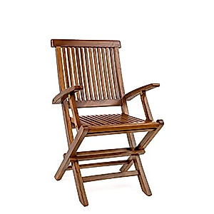 The Teaky Hut Teak Wood Water-Resistant Folding Armchair - Fully Assembled Foldable Chair, Great for Outdoor, Indoor, Dining Room, Kitchen, Patio, Bistro Use
