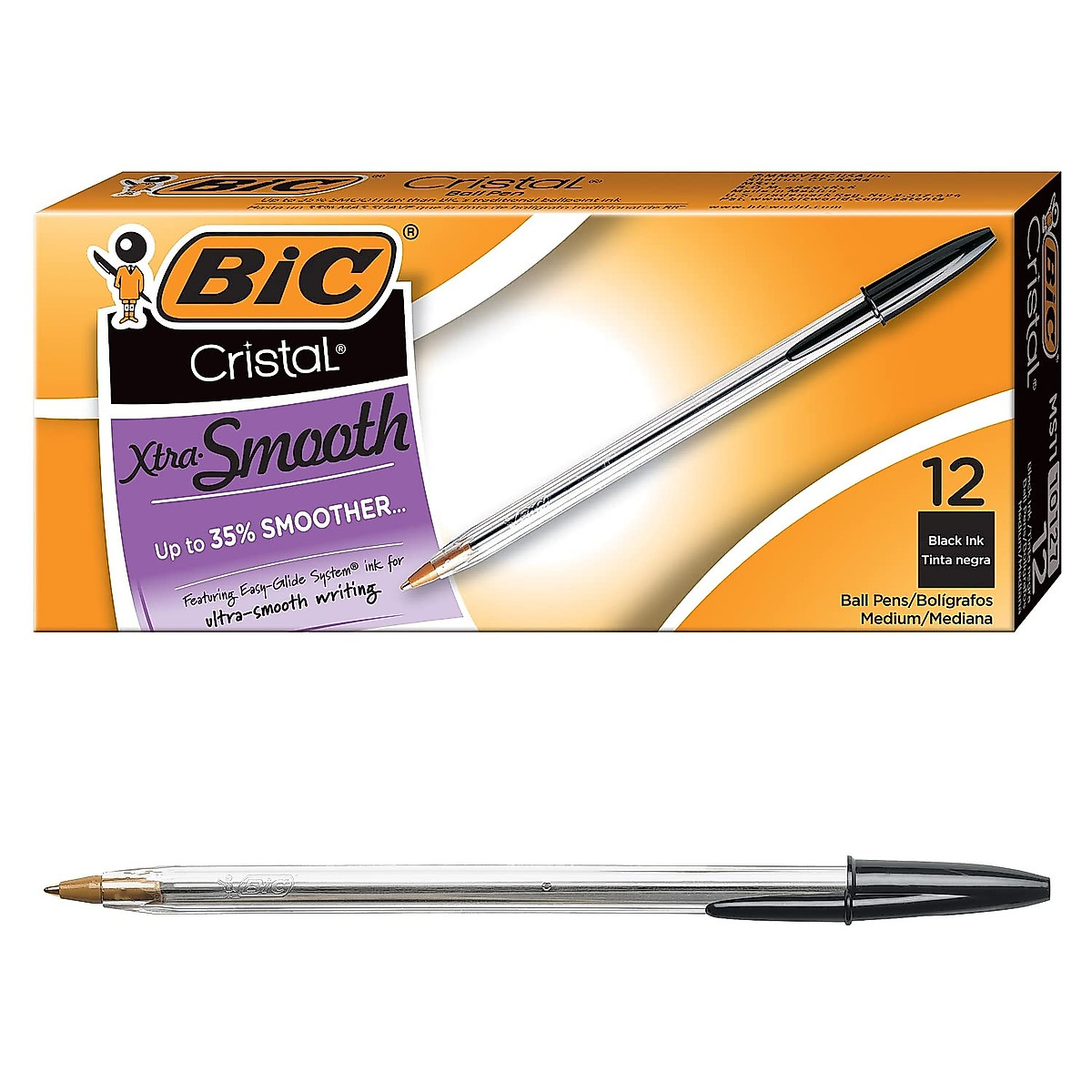 BIC Cristal Xtra Smooth Ballpoint Pen, Medium Point (1.0mm), Black, 12-Count
