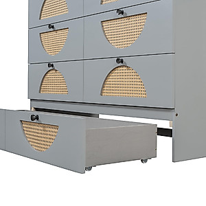 XD Designs Queen Size Murphy Bed with Large Storage Drawer and Charging Station, Versatile Traditional Solid Wood Murphy Bed Chest Cube Cabinet Bed, Convertible Space-Saving Design (Gray-TYX, Queen)