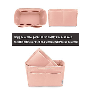 LEXSION Felt Purse Bag Organizer Insert with zipper Bag Tote Shaper Fit Speedy Neverful PM MM 8021 Pink L