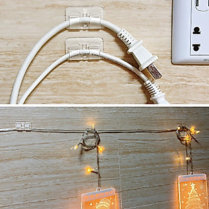 Hooks for Outdoor String Lights Clips, 20Pcs Heavy Duty Cable Clips with Waterproof Adhesive Strips for Hanging Christmas Light - Outside UV-Resistant Clear Sticky Cord Holders Rope Organizer